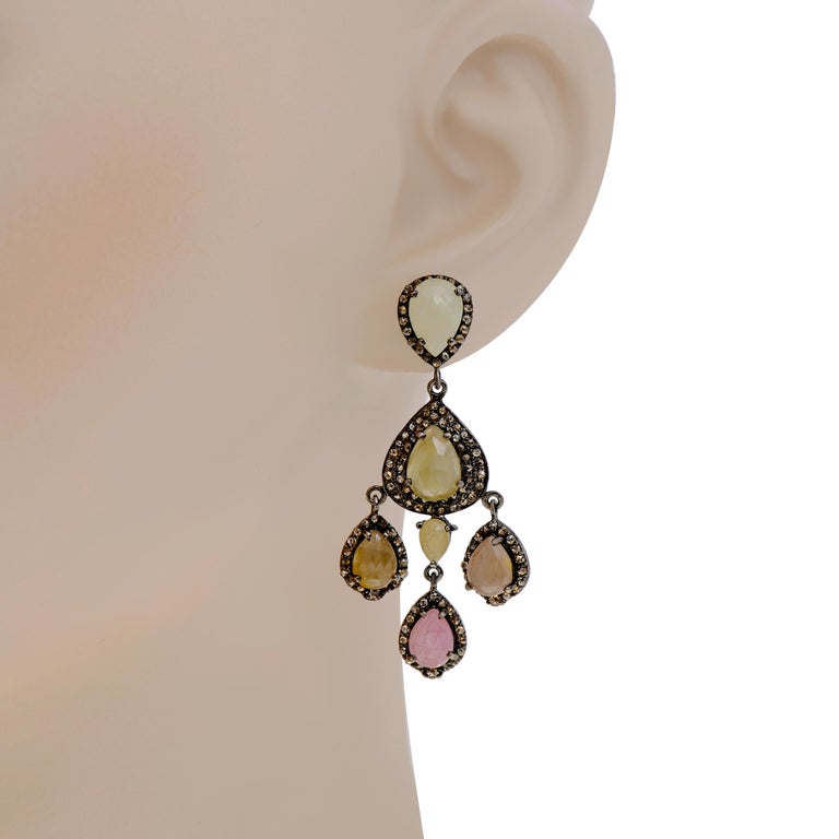 Bavna Sterling Silver, Multicolor Sapphire and Diamond Chandelier ...