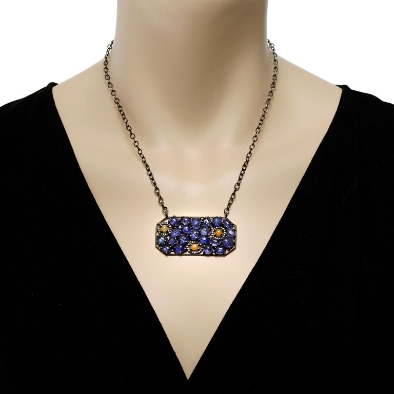 Bavna Sterling Silver, Opal and Diamond Bar Pendant Necklace For Sale ...