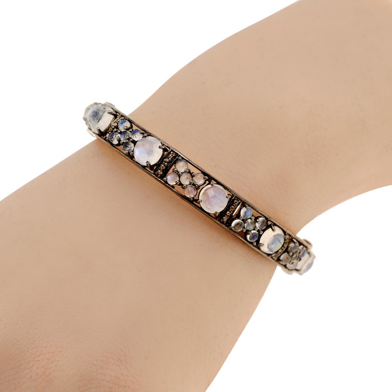 Bavna Sterling Silver Rainbow Moonstone and Diamonds Bangle Bracelet ...