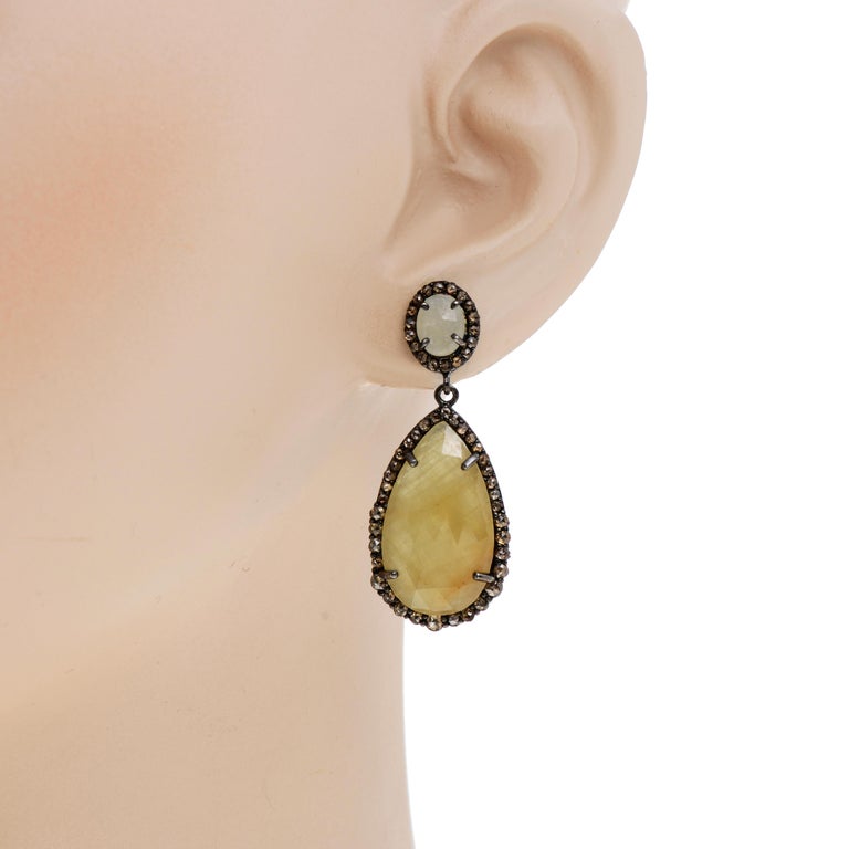 Bavna Sterling Silver, Sapphire and Diamond Drop Earrings For Sale at ...