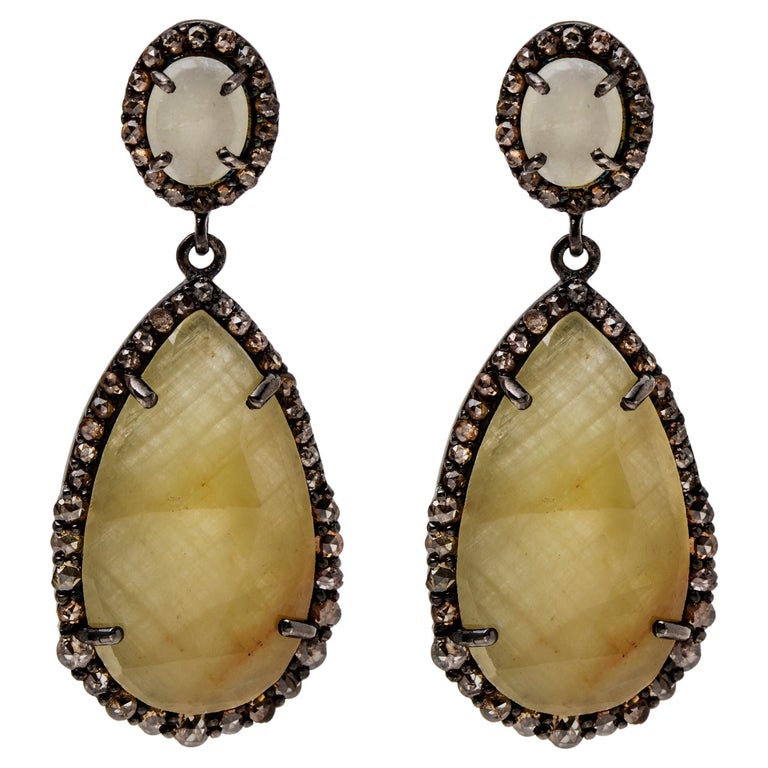 Bavna Sterling Silver, Sapphire and Diamond Drop Earrings For Sale at ...