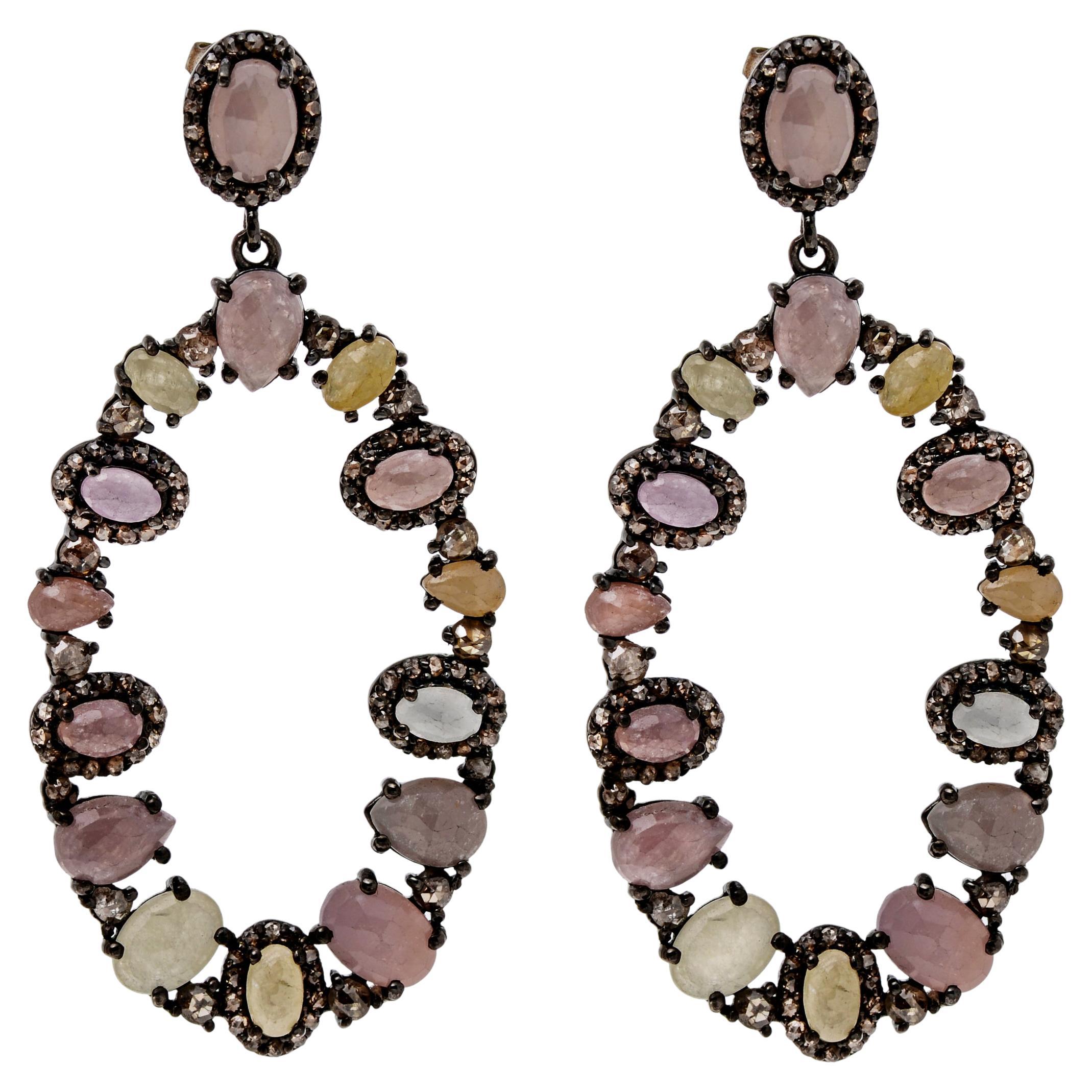 Bavna Sterling Silver, Blue Sapphire and Pave Diamond Drop Earrings For ...