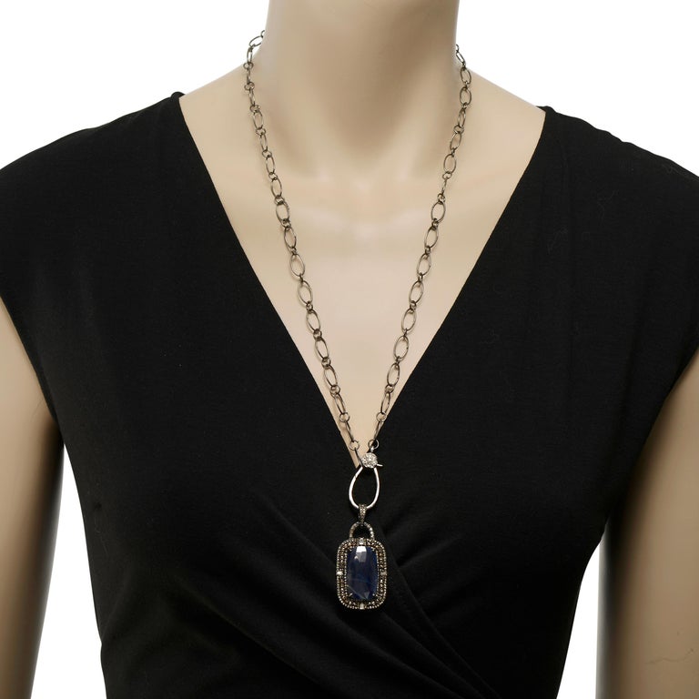 Bavna Sterling Silver, Sapphire and Diamond Pendant Necklace For Sale ...