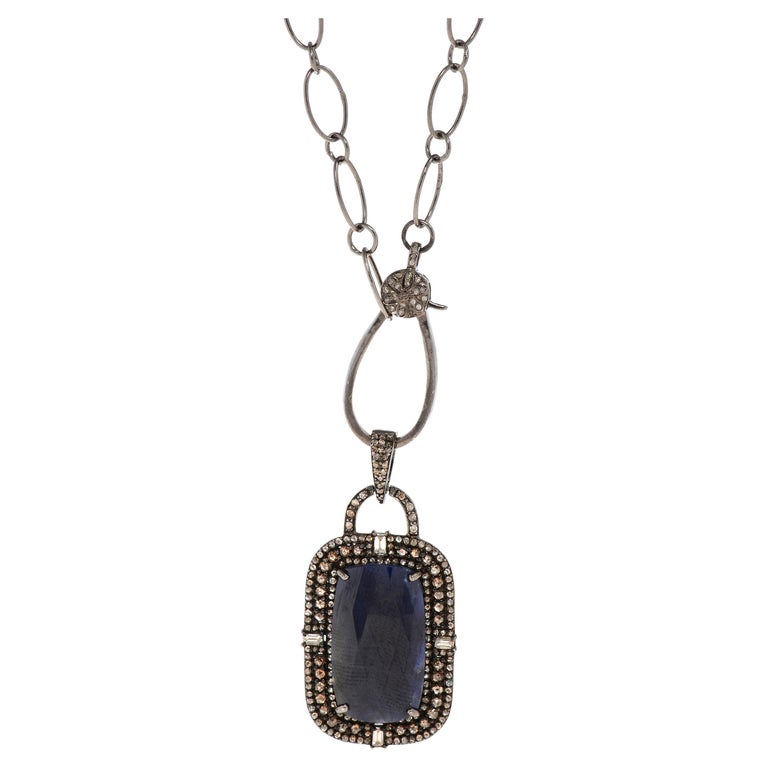 Bavna Sterling Silver, Sapphire and Diamond Pendant Necklace For Sale ...