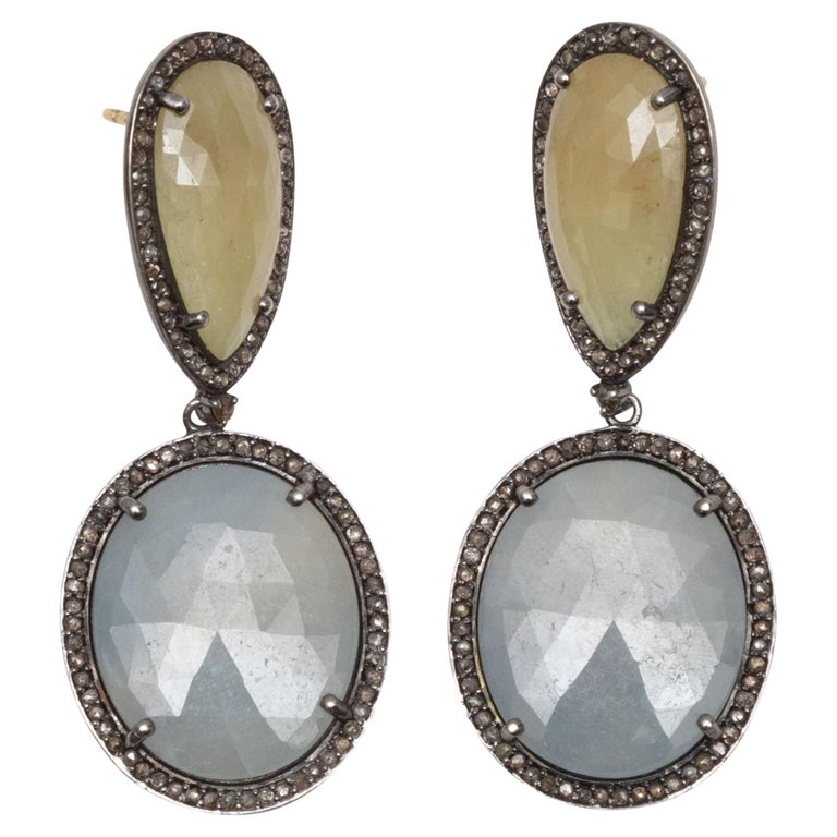Bavna Yellow and Grey Faceted Drop Earrings For Sale at 1stDibs