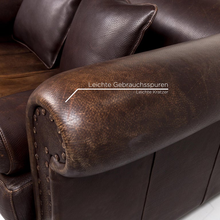 Baxter Alfred Leather Sofa Set Brown Dark Brown 2 Two-Seat Retro ...
