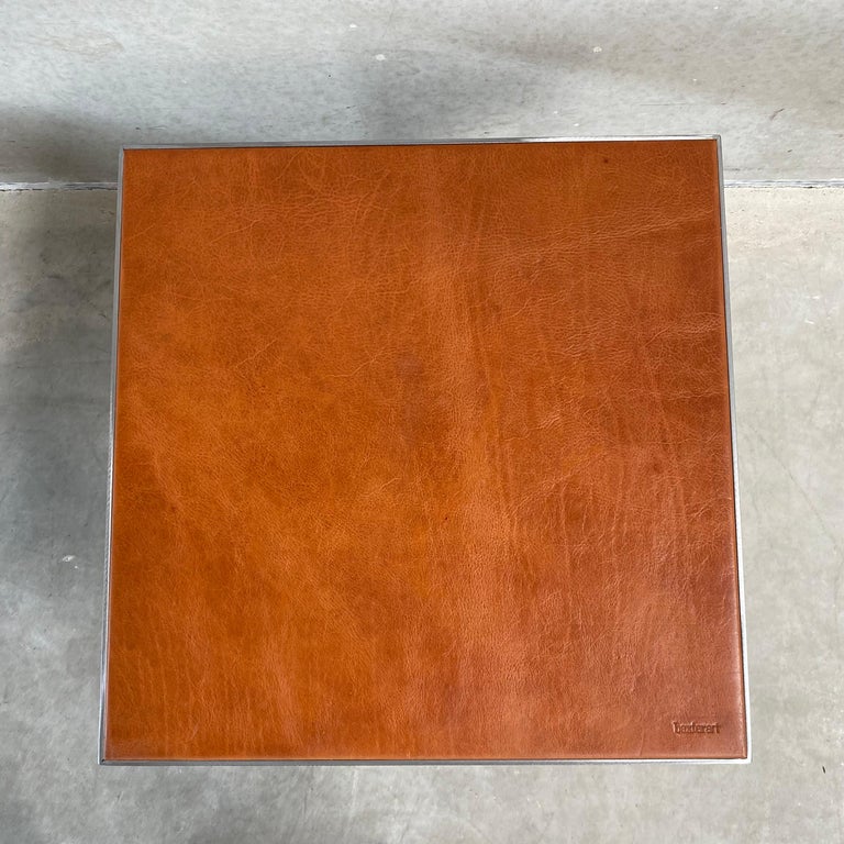 Baxter Square Cognac Brown Leather Coffee Table Side Table "Trinity ...