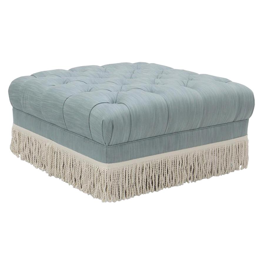 Luxurious Rectangular Green Tufted Mohair Ottoman with Fringe at 1stDibs