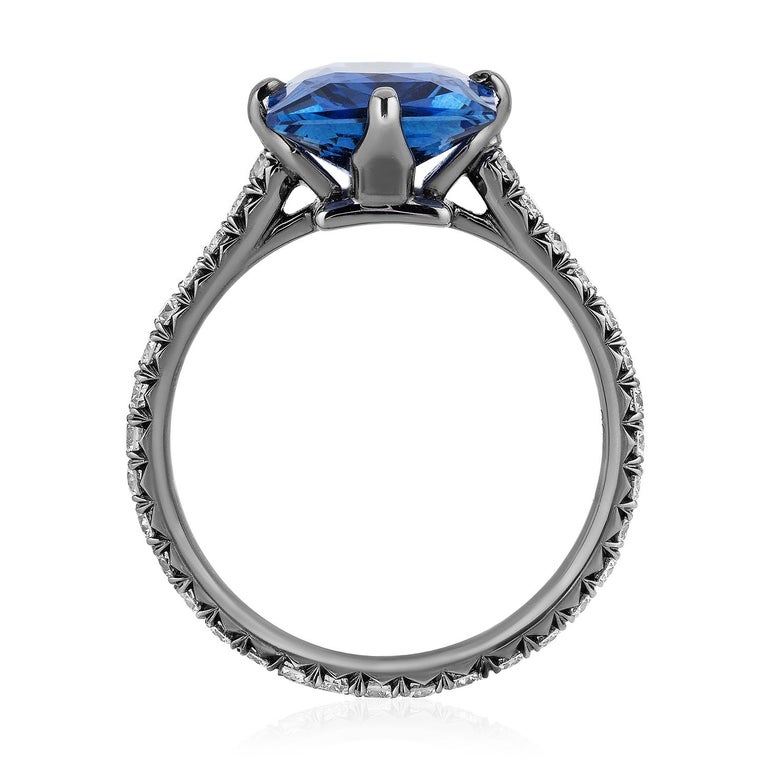 Bayco 3.97 Carat Ceylon Sapphire Diamond 18 Karat Black Gold Cocktail ...