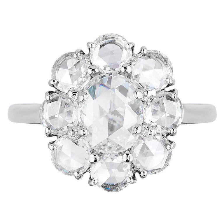 Bayco GIA Certified 2.78 Carat Rose Cut Diamond Platinum Cluster Ring ...
