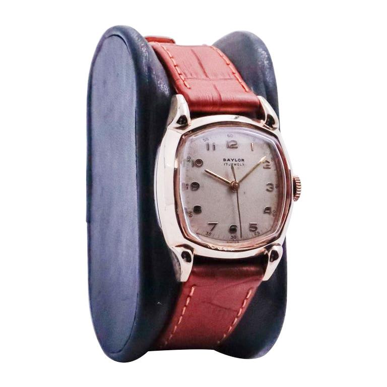 Baylor Yellow Gold Filled Cushion Shaped Art Deco Watch with Original ...