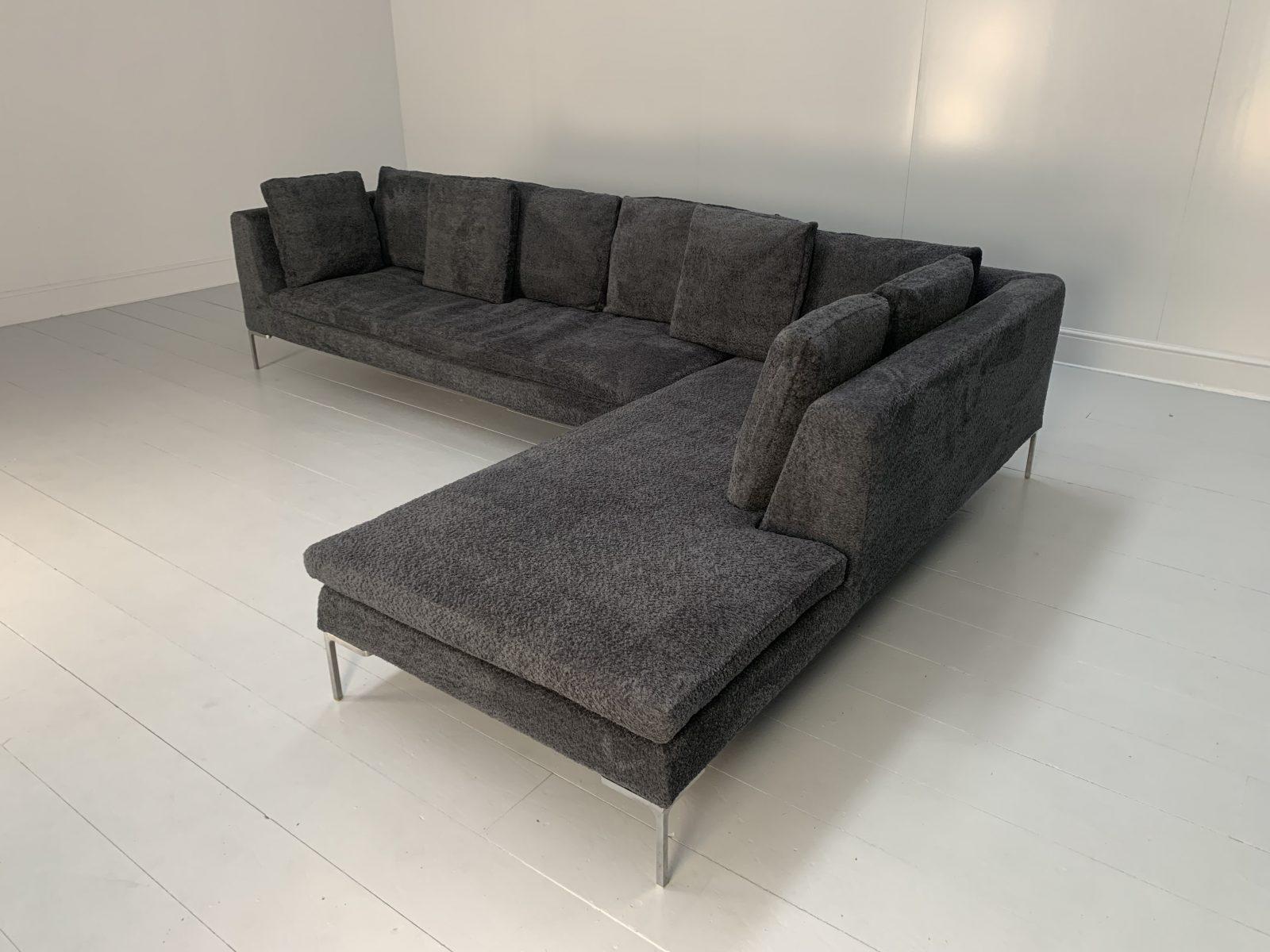 B&B Italia “Charles” L-Shape Sofa – In Dark Grey Boucle For Sale at 1stDibs