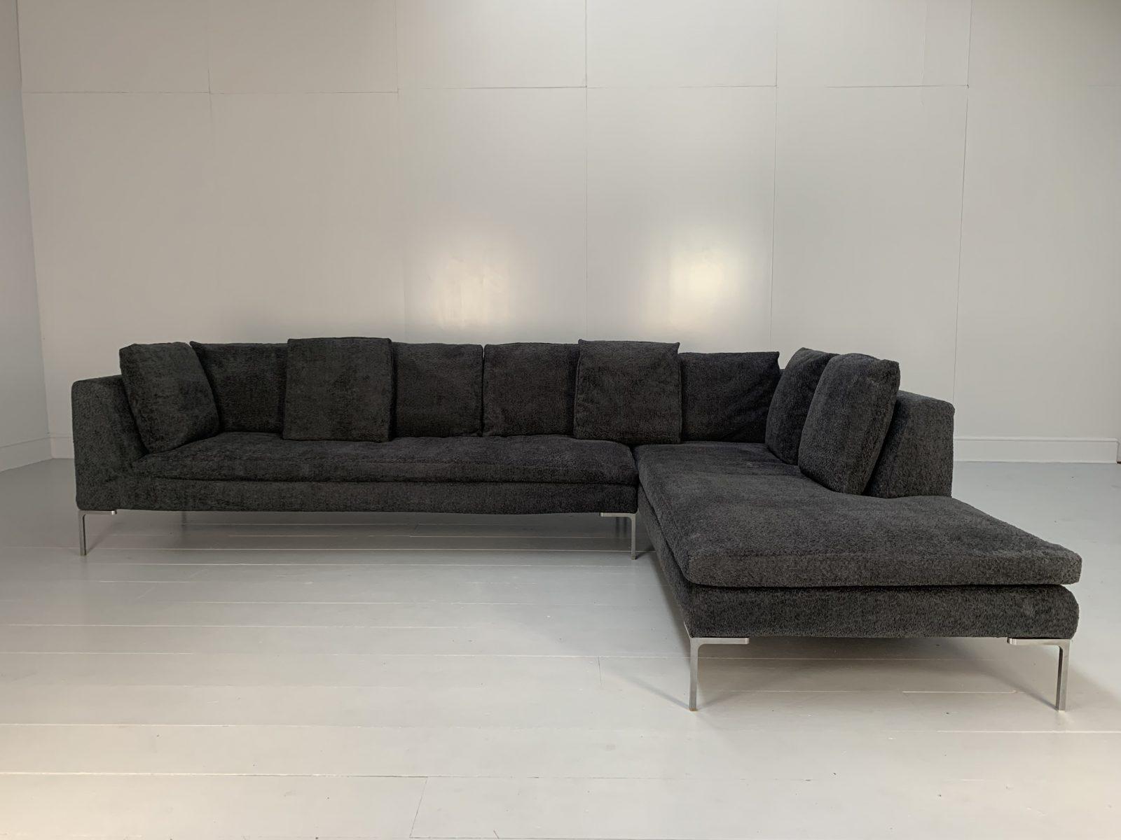 B&B Italia “Charles” L-Shape Sofa – In Dark Grey Boucle For Sale at 1stDibs