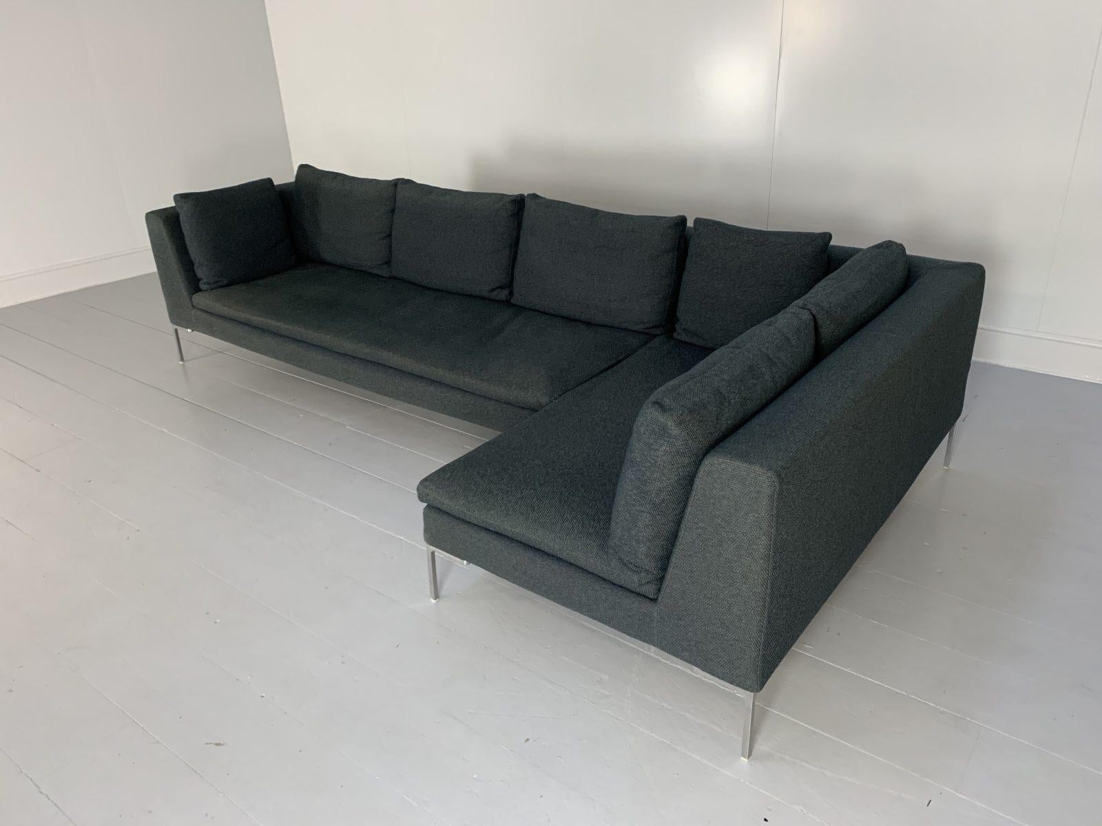 B&B Italia “Charles” Sofa – 5-Seat L-Shape – In Blue Grey Fabric For ...