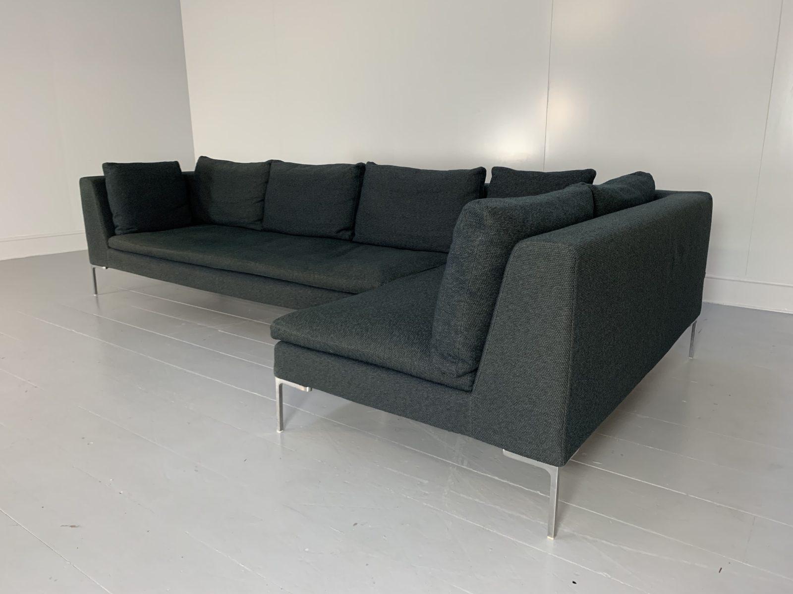 B&B Italia “Charles” Sofa, 5-Seat L-Shape, in Blue Grey Fabric For Sale ...