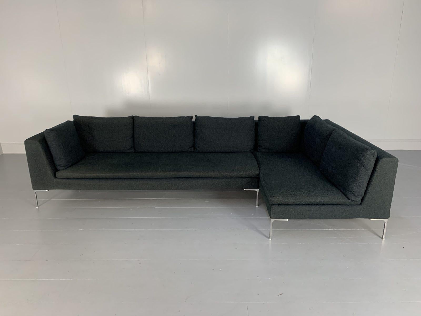 B&B Italia “Charles” Sofa, 5-Seat L-Shape, in Blue Grey Fabric For Sale ...