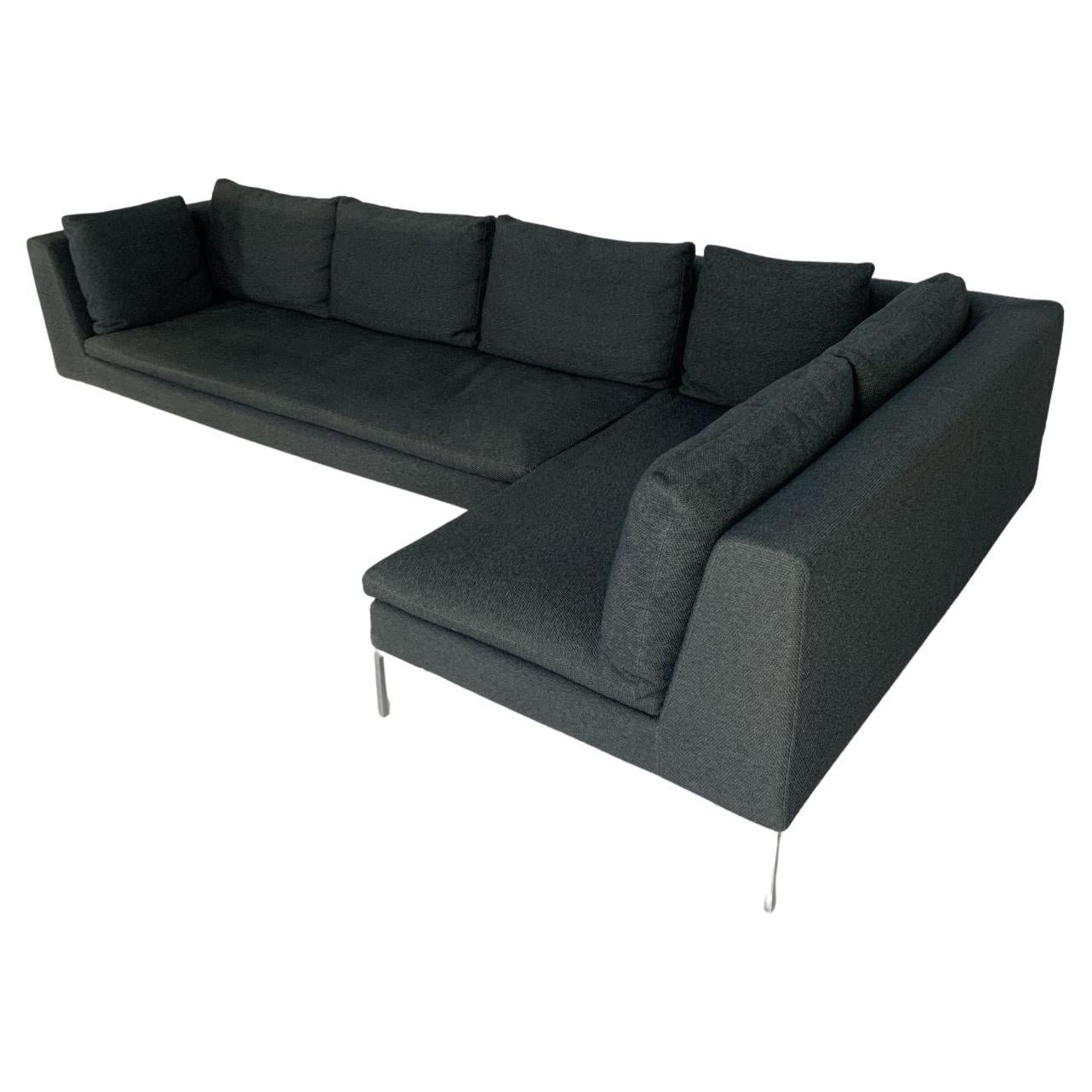 B&B Italia “Ray” L-Shape Sofa in Silver Grey Italian Velvet For Sale at ...