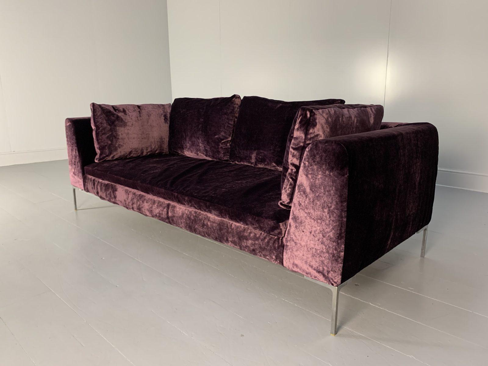 B&B Italia “Charles” Sofa – “Ch230” 3-Seat – in Purple Velvet For Sale ...