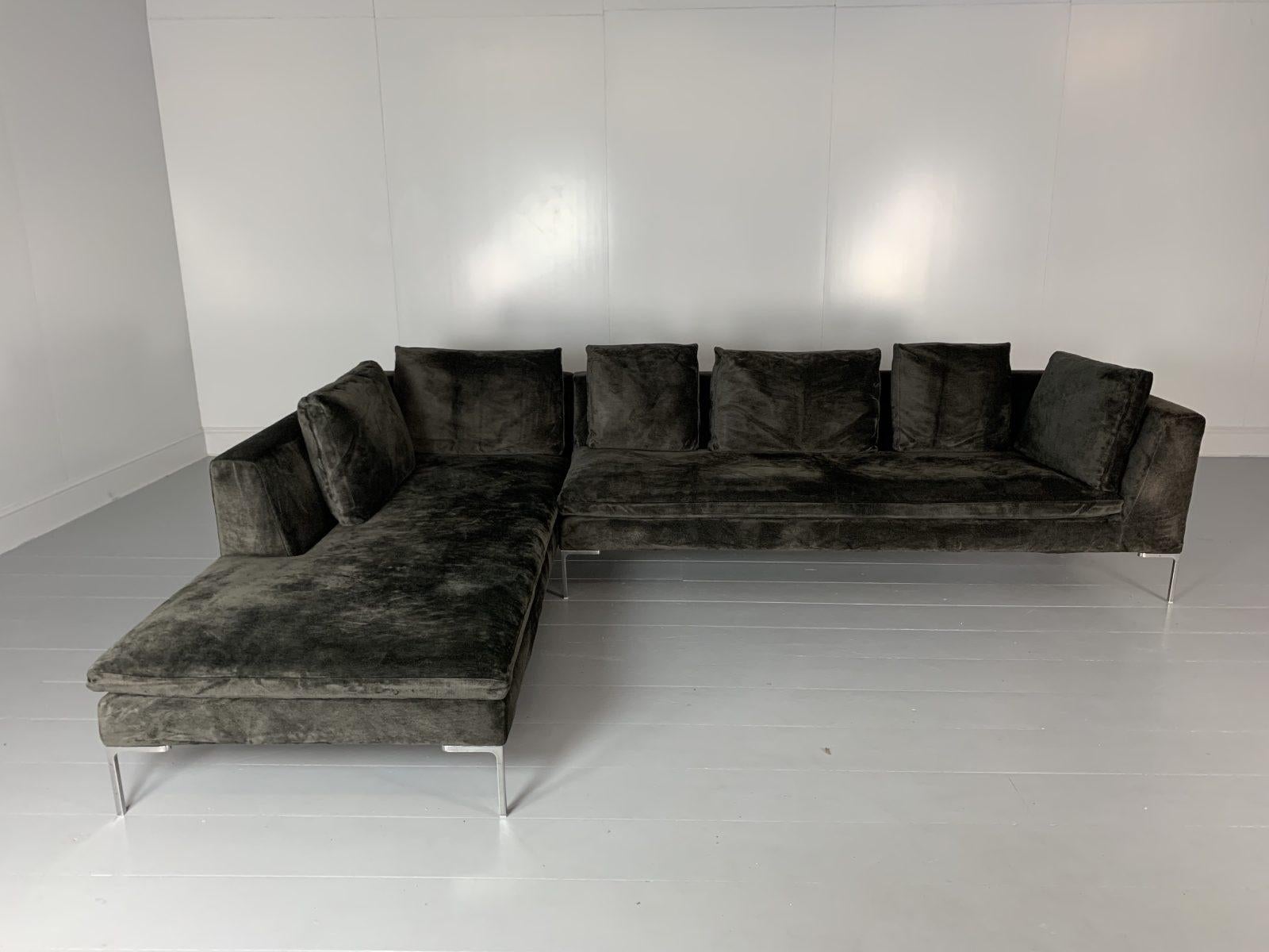B&B Italia “Charles” Sofa – L-Shape 5-Seat – In Dark Grey Velvet For ...