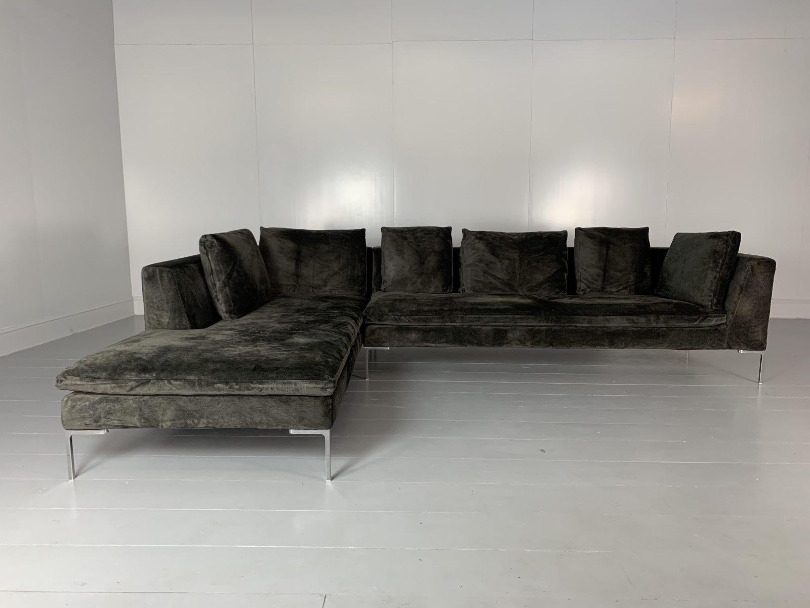 B&B Italia “Charles” Sofa – L-Shape 5-Seat – In Dark Grey Velvet For Sale at 1stDibs | b&b ...