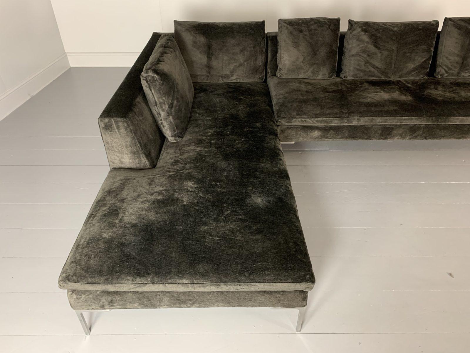 B&B Italia “Charles” Sofa – L-Shape 5-Seat – In Dark Grey Velvet For ...