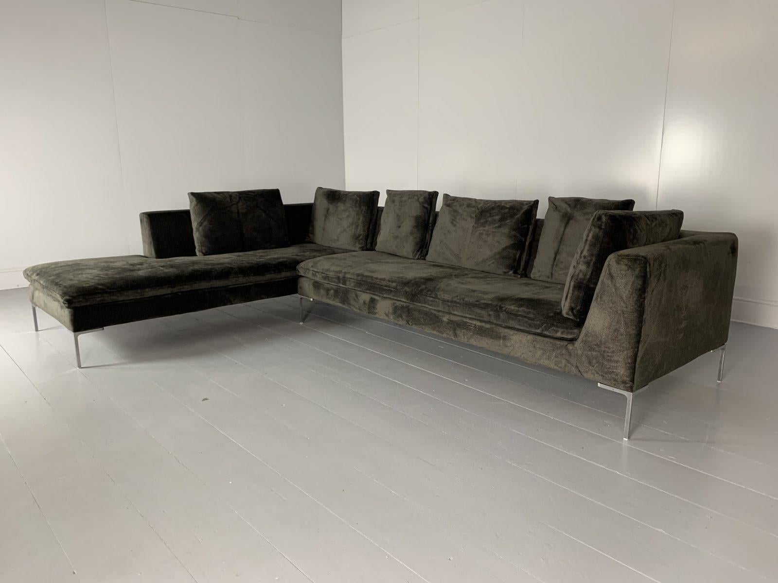 B&B Italia “Charles” Sofa – L-Shape 5-Seat – In Dark Grey Velvet For ...