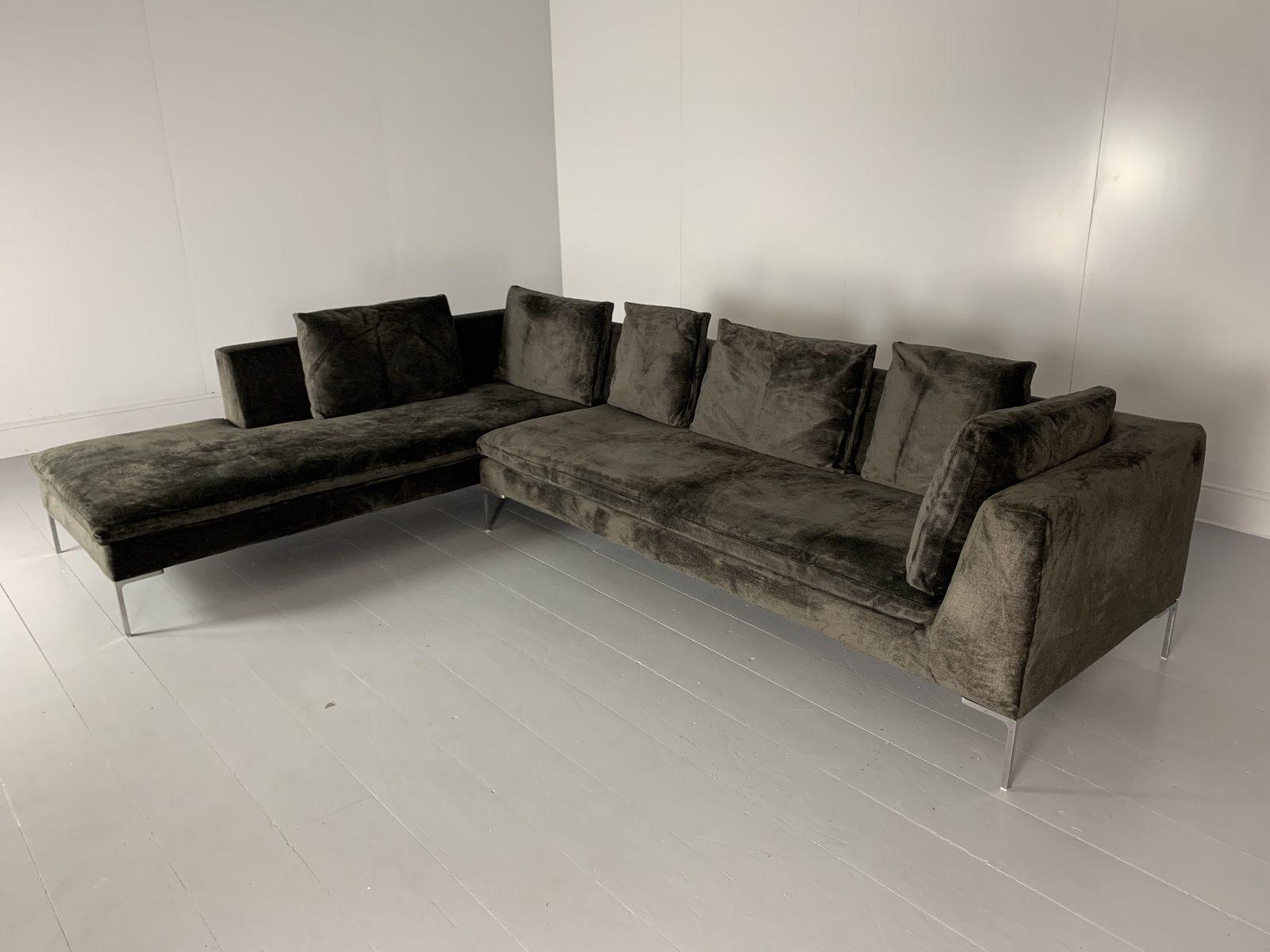 B&B Italia “Charles” Sofa – L-Shape 5-Seat – In Dark Grey Velvet For ...