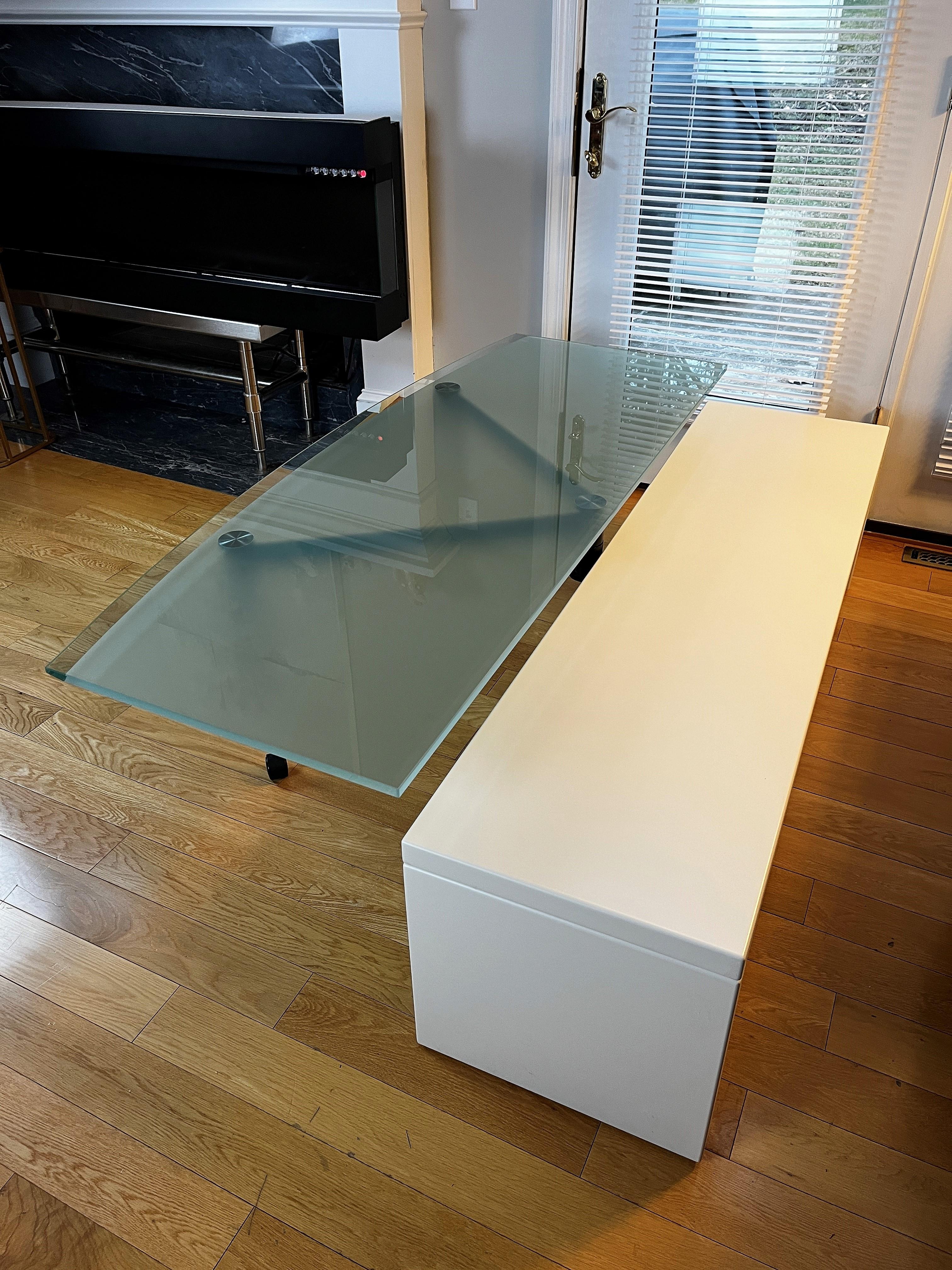 B&B Italia Coffee Table, 360 Degree Rotating Blue Glass Top / White ...