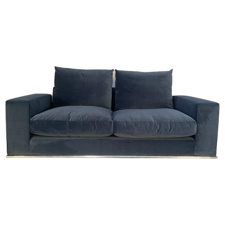 B&B Italia “Marcel” 2.5-Seat Sofa in Blue Velvet For Sale at 1stDibs