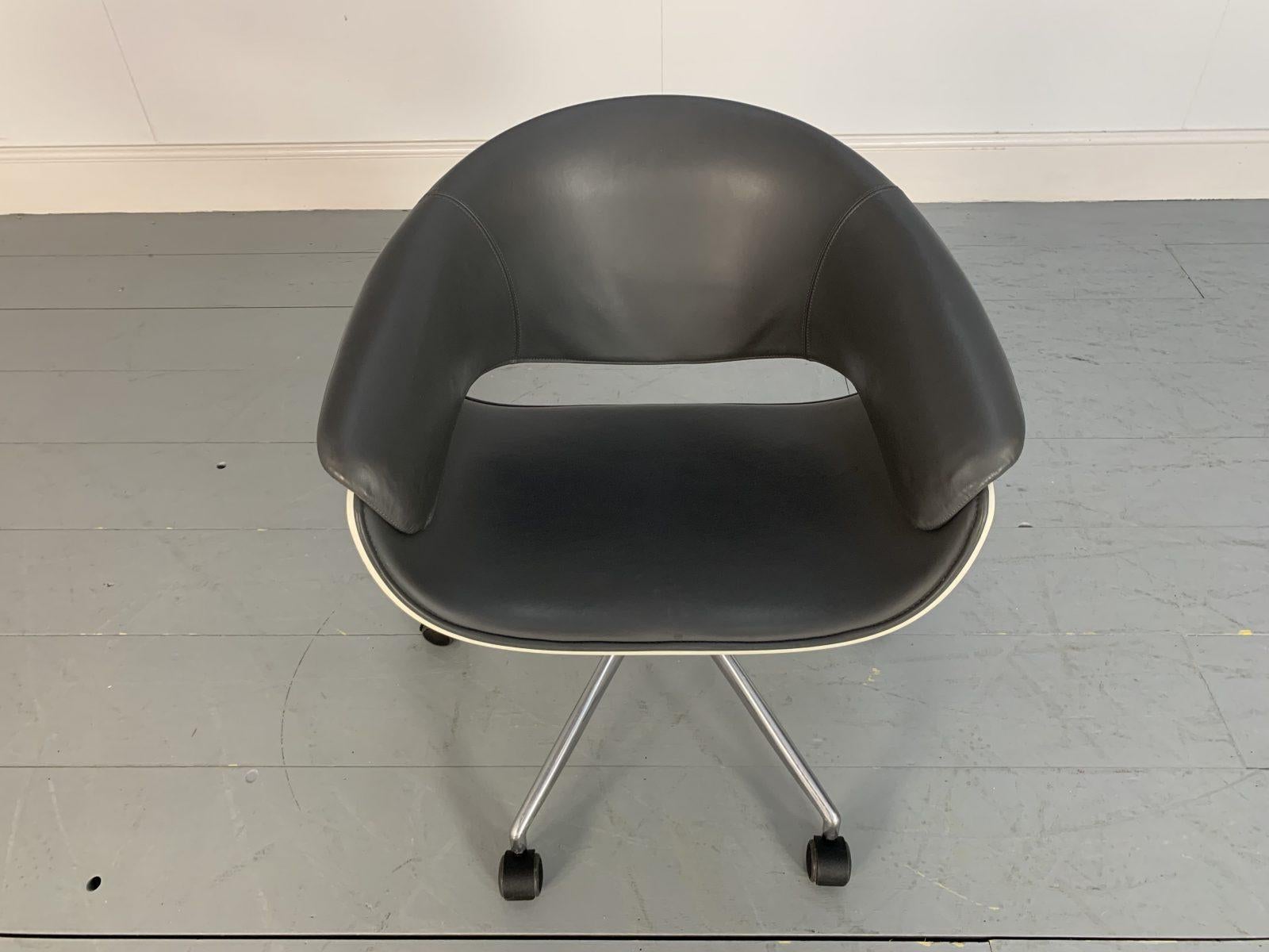 B&B Italia “Sina” Swivel Office Armchair Chair – in Dark Grey Leather ...