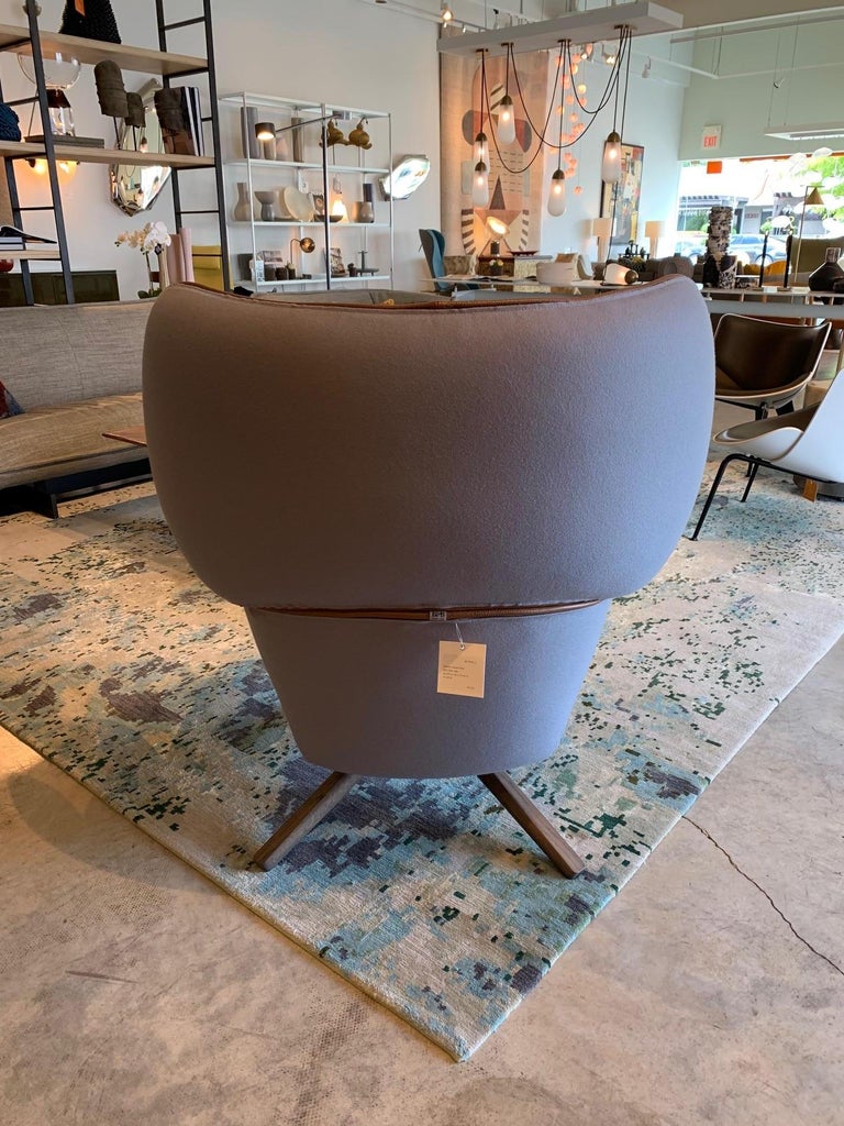 Tan Leather / Light Blue Fabric Tabano Swivel Chair and Ottoman B&B ...