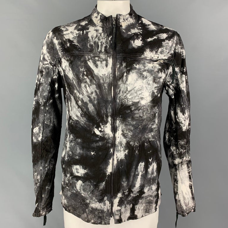 BE EDGY Size XL Black White Tie Dye Cotton Zip Up Jacket For Sale at ...