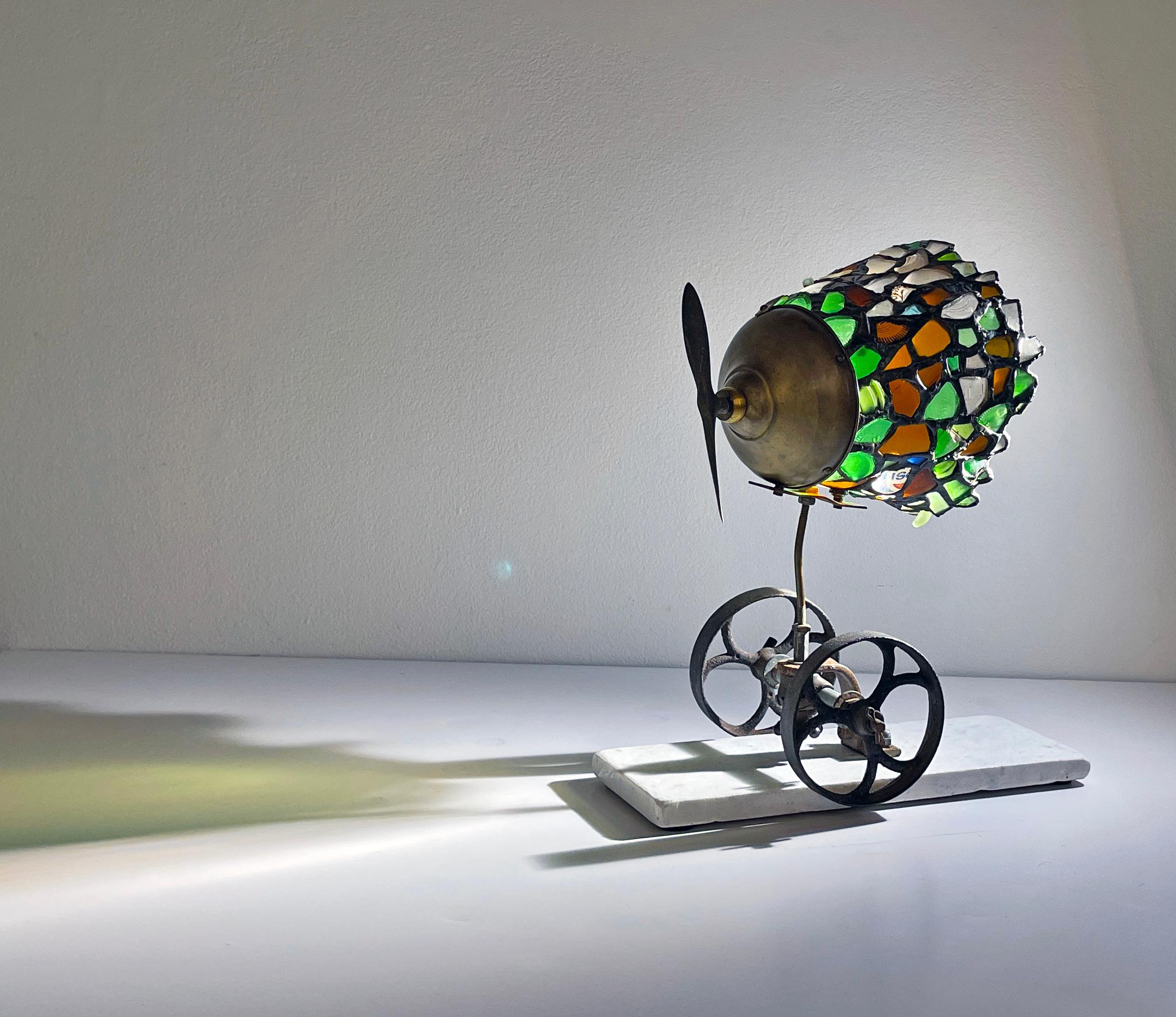 Beach Glass and Found Object Lamp Sculpture Made Using Copper Foil ...