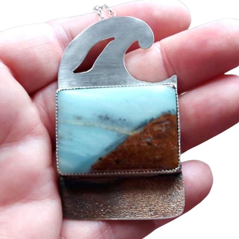 Beach Scene Silver Pendant For Sale at 1stDibs