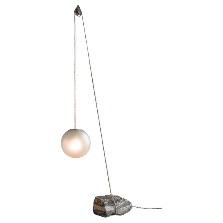 Beacon of Light D50 Glass Ball Sculptural Natural Stone Pendant Floor ...