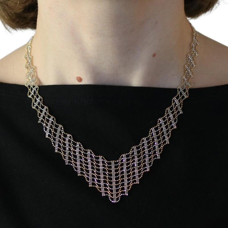 Bead Chain Choker Necklace, 14 Karat Yellow Gold Woven Lace Pattern For ...