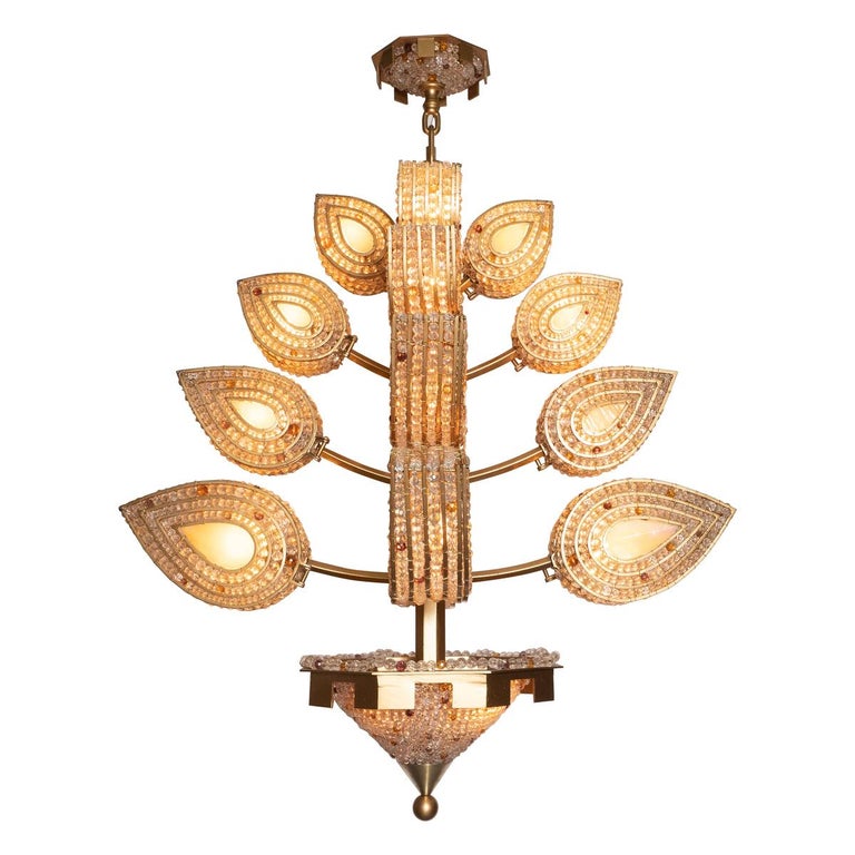 Beaded and Stained Glass Foliate Motif Chandelier by Marcelo Bessa For ...