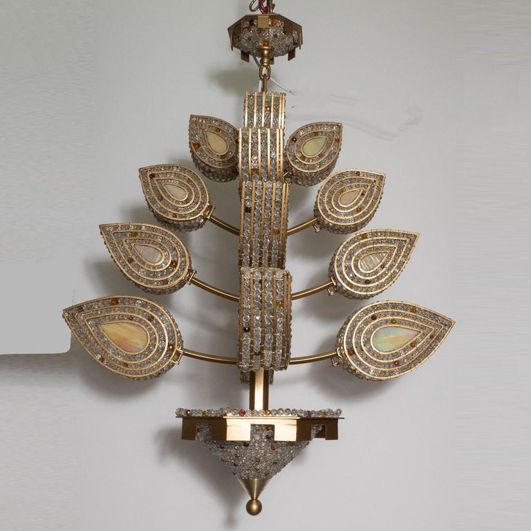 Beaded and Stained Glass Foliate Motif Chandelier by Marcelo Bessa For ...