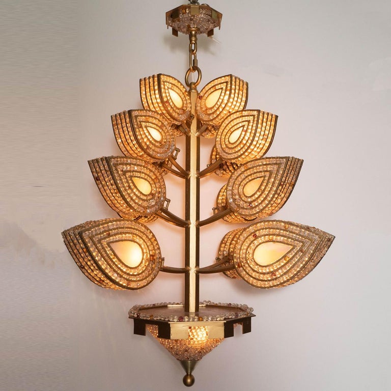Beaded and Stained Glass Foliate Motif Chandelier by Marcelo Bessa For ...