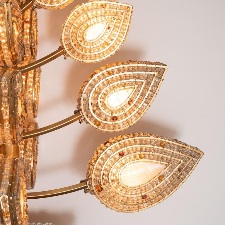 Beaded and Stained Glass Foliate Motif Chandelier by Marcelo Bessa For ...