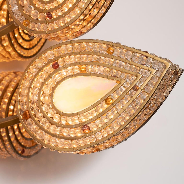 Beaded and Stained Glass Foliate Motif Chandelier by Marcelo Bessa For ...