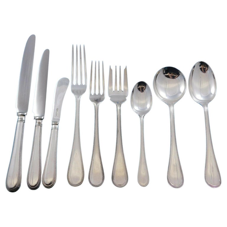 Beaded Asprey English Sterling Silver Cutlery Set Service 124 Pcs ...