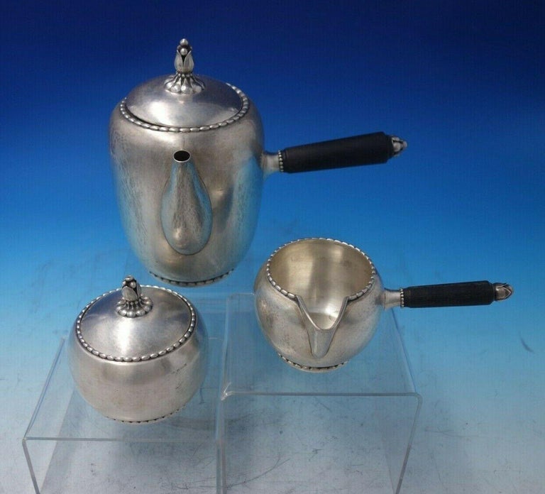 Beaded by Georg Jensen Sterling Silver Chocolate Pot Set 3pc #187 ...