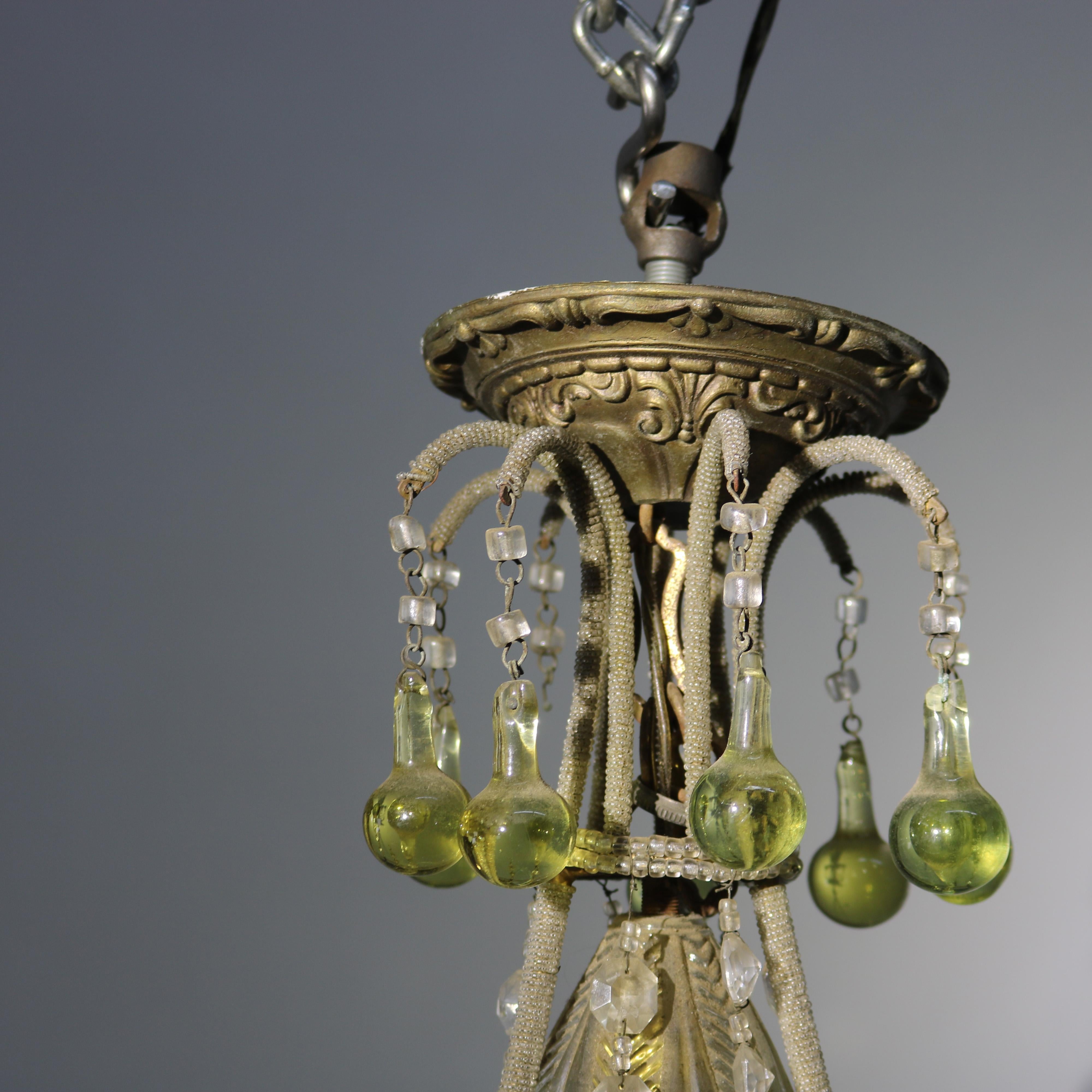Beaded, Cut and Drop Crystal Single Light Chandelier with Chartreuse ...