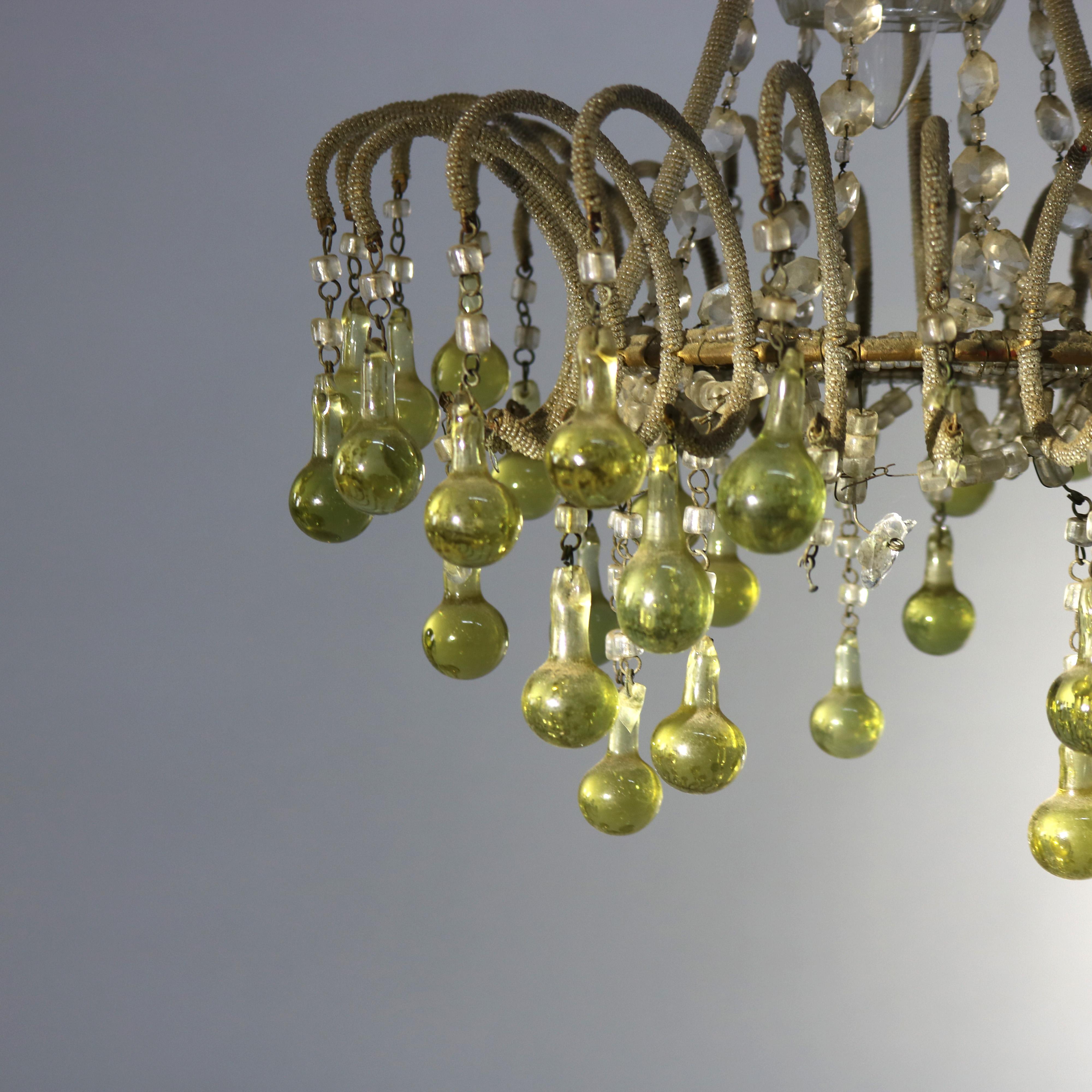 Beaded, Cut and Drop Crystal Single Light Chandelier with Chartreuse ...