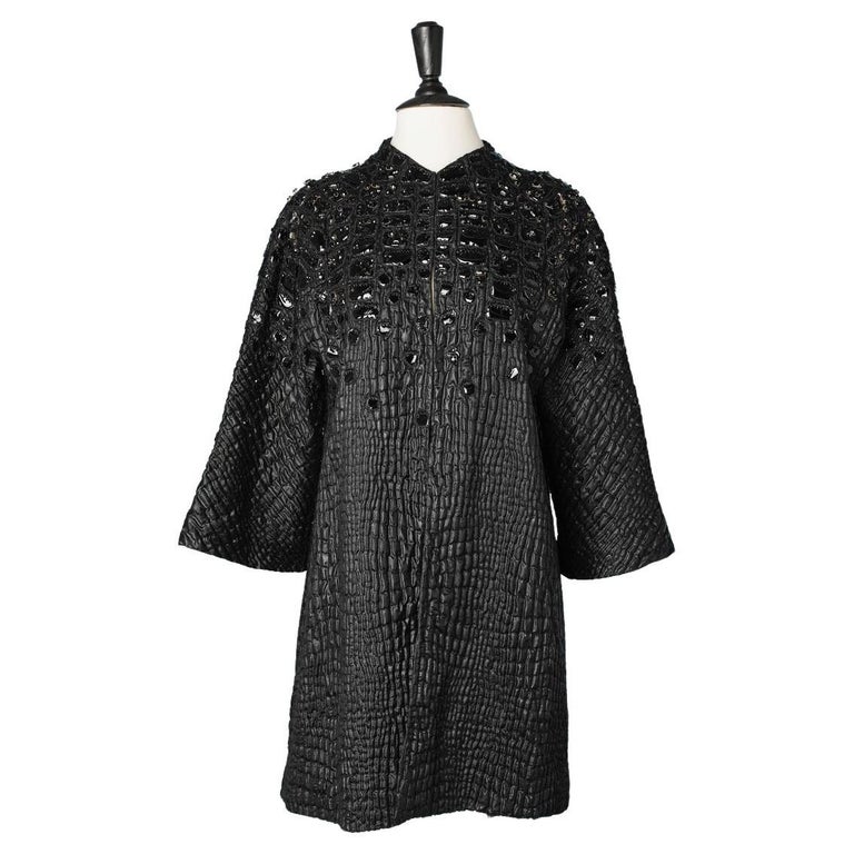 Beaded edge to edge flocked embroidered evening coat fabric Gianfranco ...