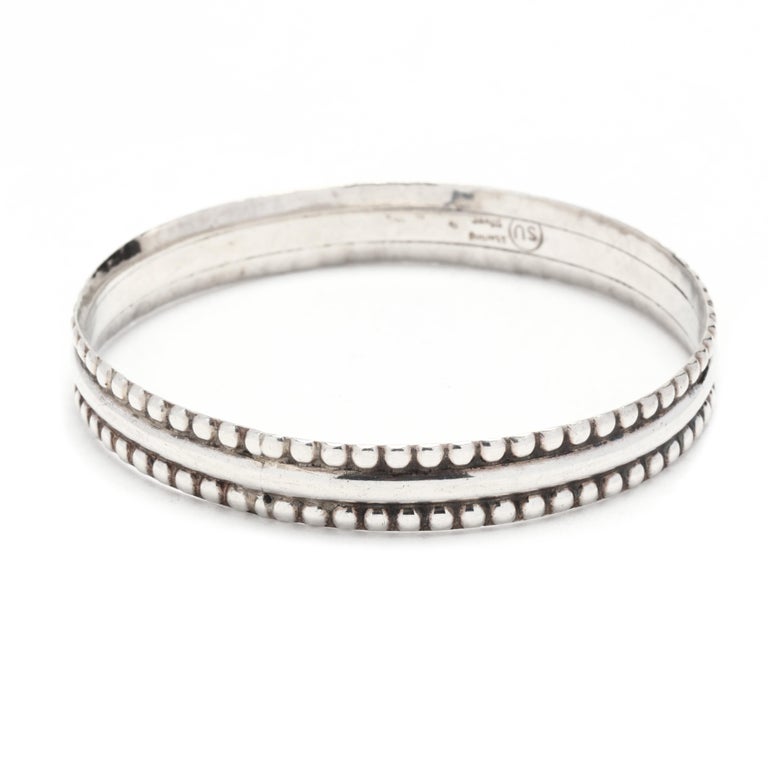 Beaded Eternity Bangle Bracelet, Sterling Silver, Length 8 Inch For ...