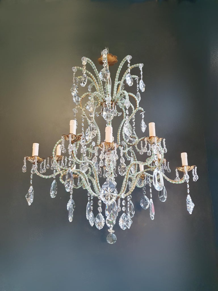 Beaded Green Crystal Chandelier Antique Ceiling Lamp Lustre Art Nouveau ...