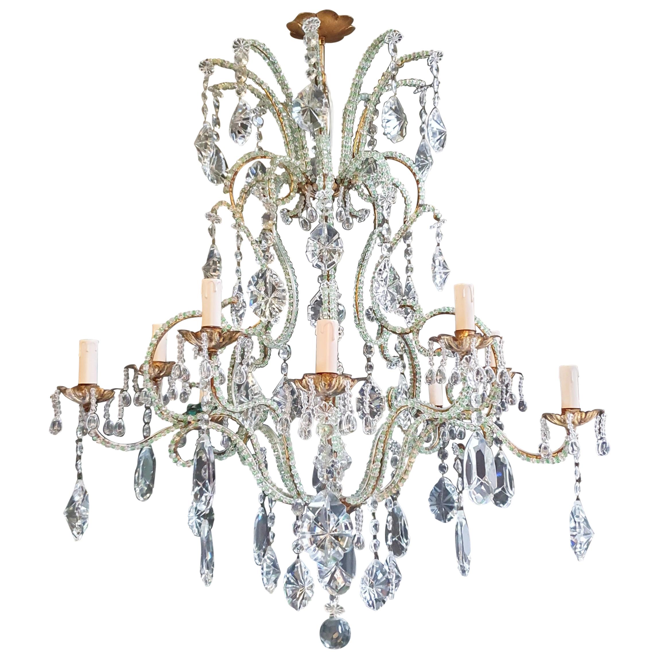 Fine Beaded Blue Crystal Chandelier Antique Ceiling Lamp Lustre Art ...