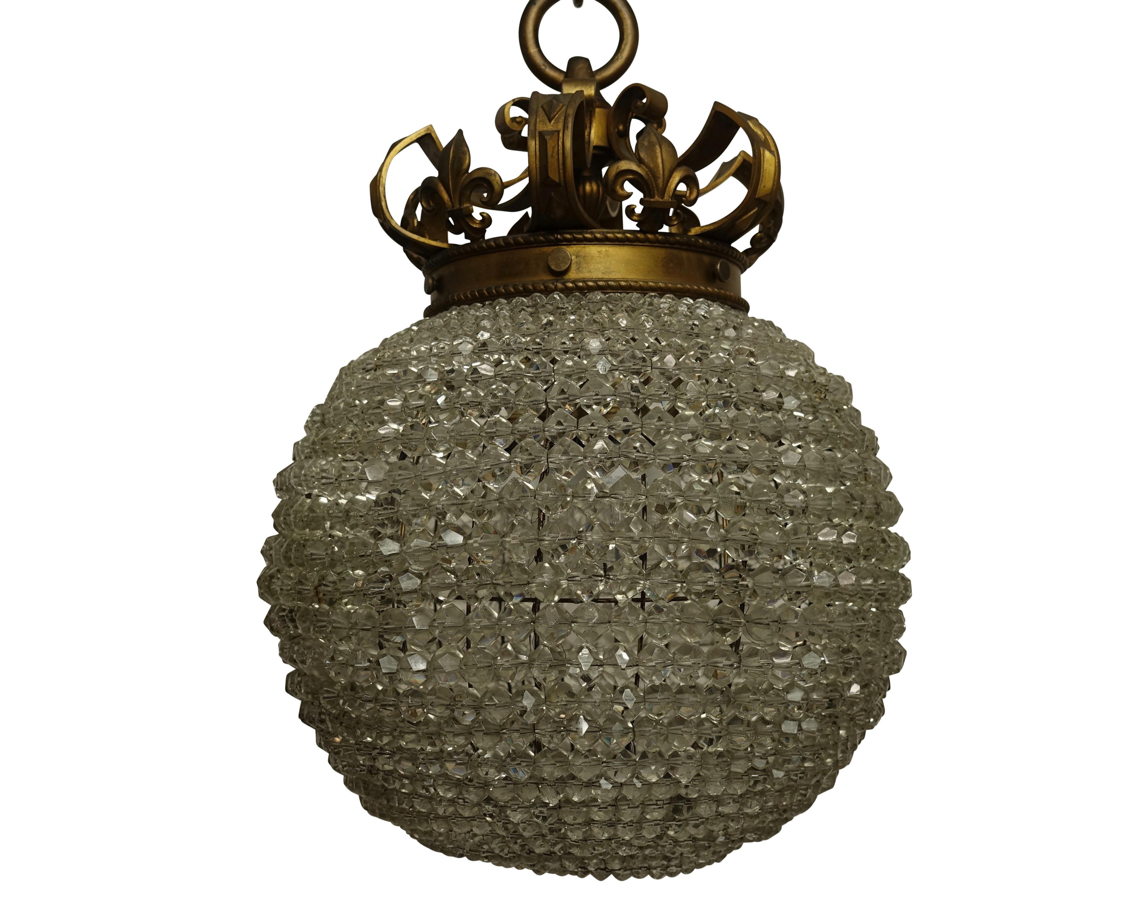 Large Beaded Hanging Ball Pendant Light Fixture, American, circa 1920 ...